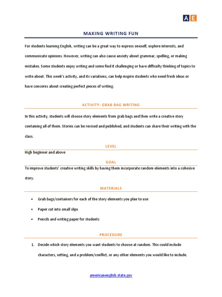 Grab Bag Writing | PDF | Schools | Educational Technology