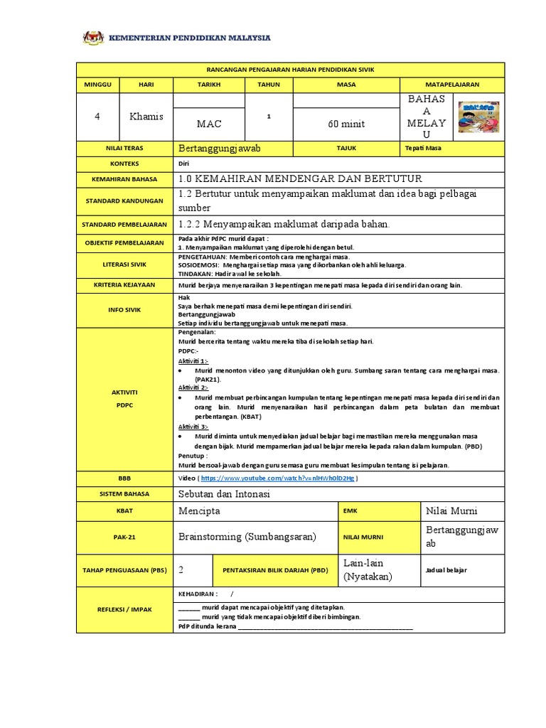 #BERTANGGUNGJAWAB (Menepati Masa) | PDF