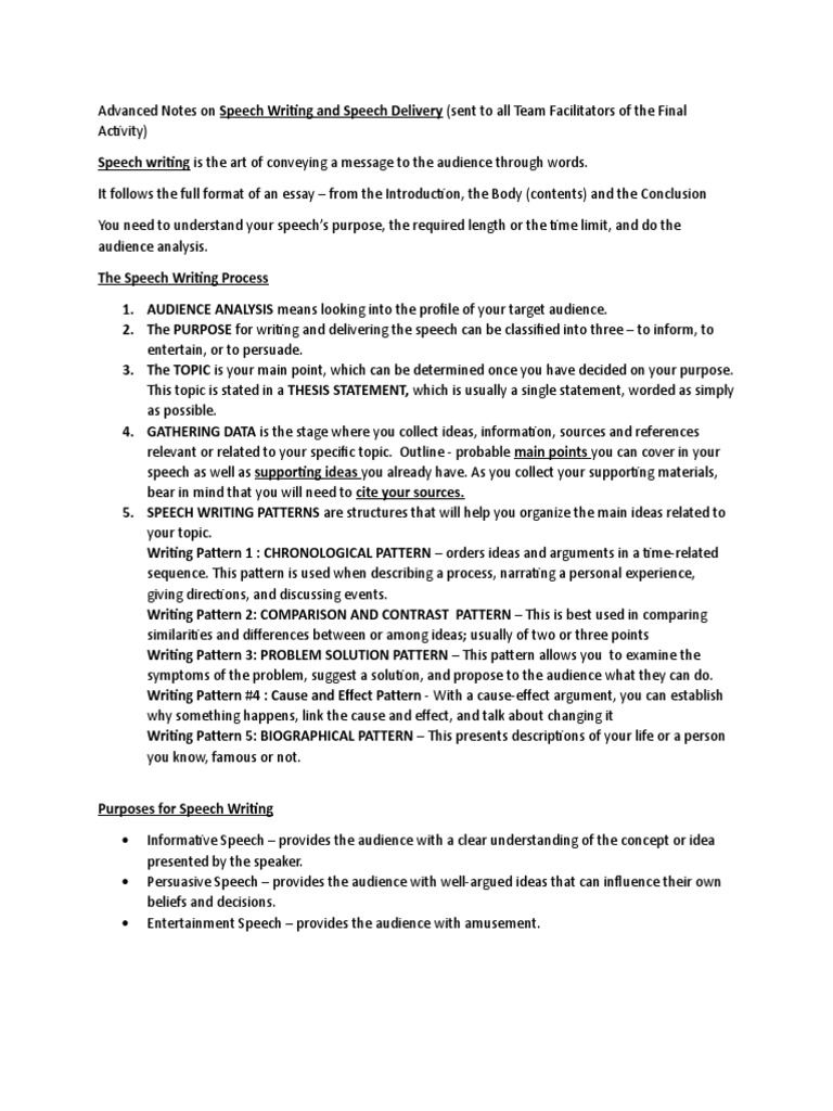 Advanced Notes On Speech Writing and Speech Delivery | Download Free ...