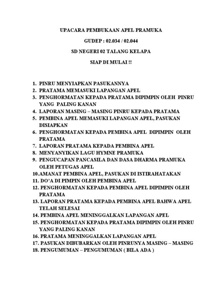 Susunan Upacara Apel Penutup Pramuka | PDF
