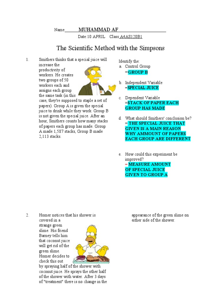 The Scientific Method With The Simpsons KEY | PDF | Experiment | Mouse