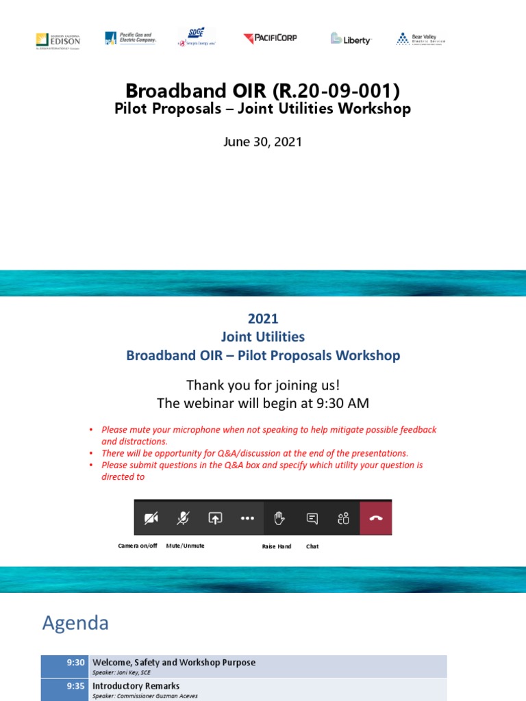 Joint Utilities Broadband OIR Pilot Proposal Workshop Presentations ...