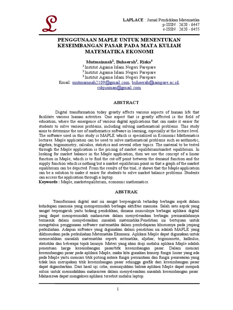 MUTMAINNAH (Artikel Matematika Ekonomi) | PDF | Mathematics