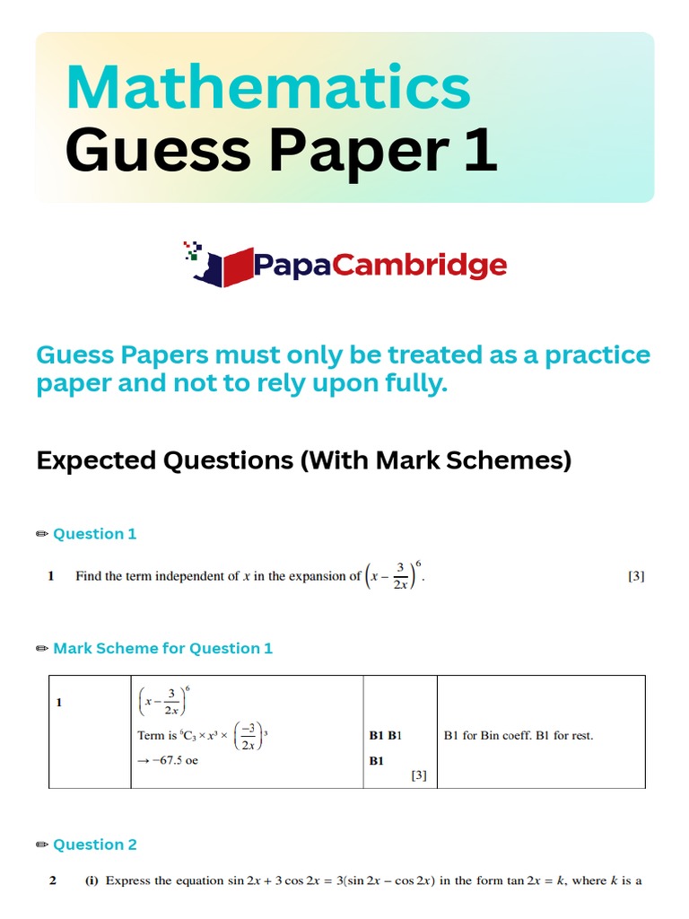 A Level Maths Guess Paper 1 | PDF | Career & Growth | Teaching Methods ...