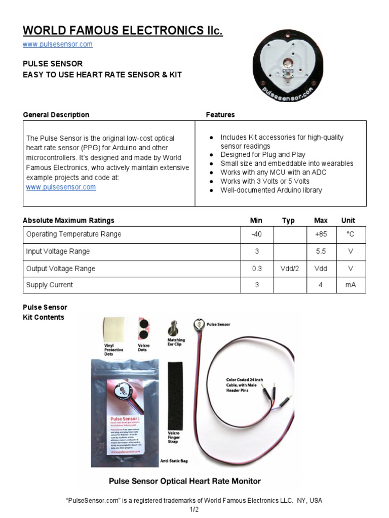 Pulse Sensor Data Sheet | PDF