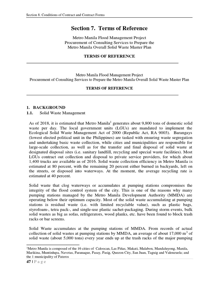 TOR Solid Waste Master Plan | PDF | Waste Management | Sanitation