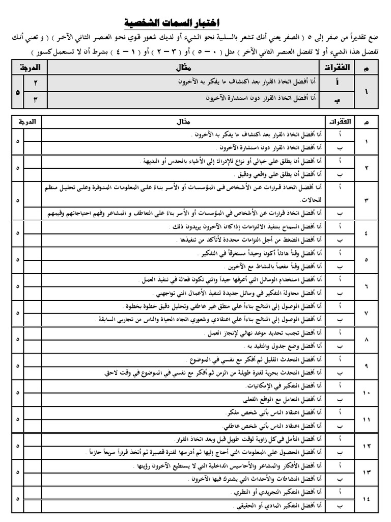 Personality Test Form PDF | PDF