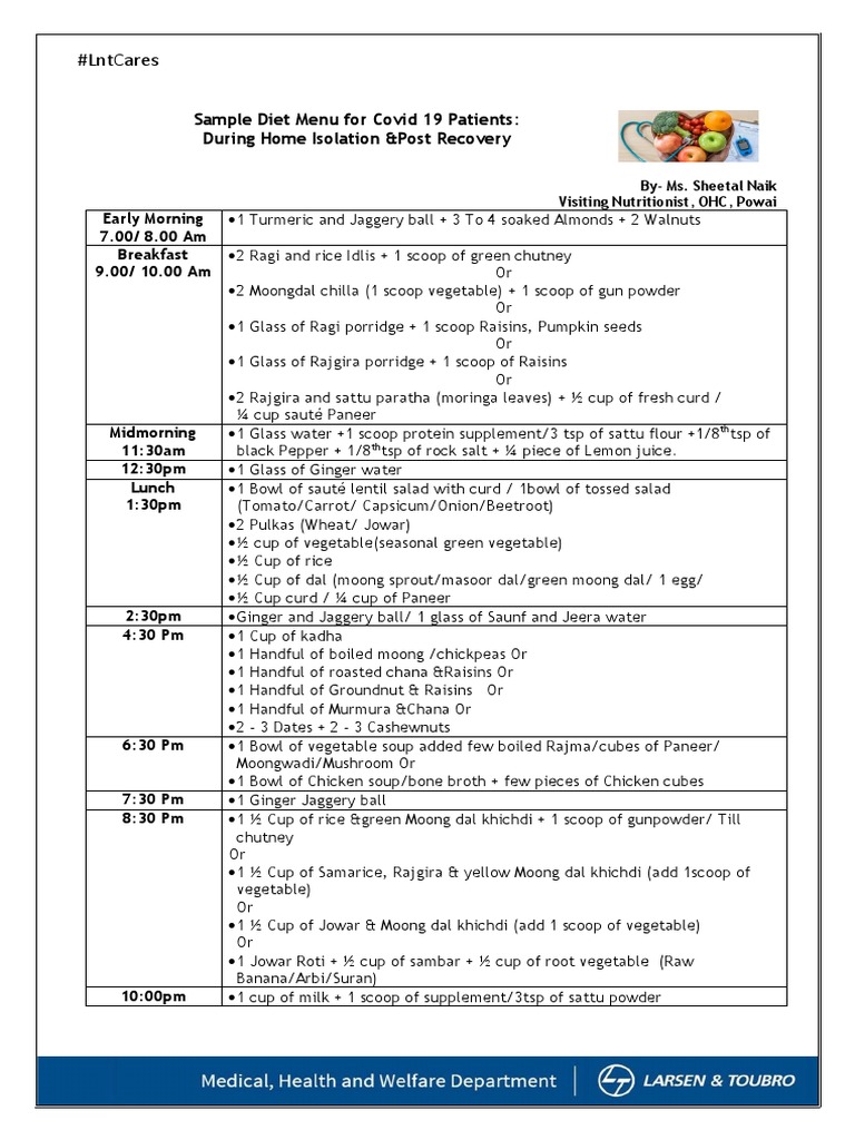 Sample Diet Menu For Covid 19 Patients & Recovered Patients | PDF ...