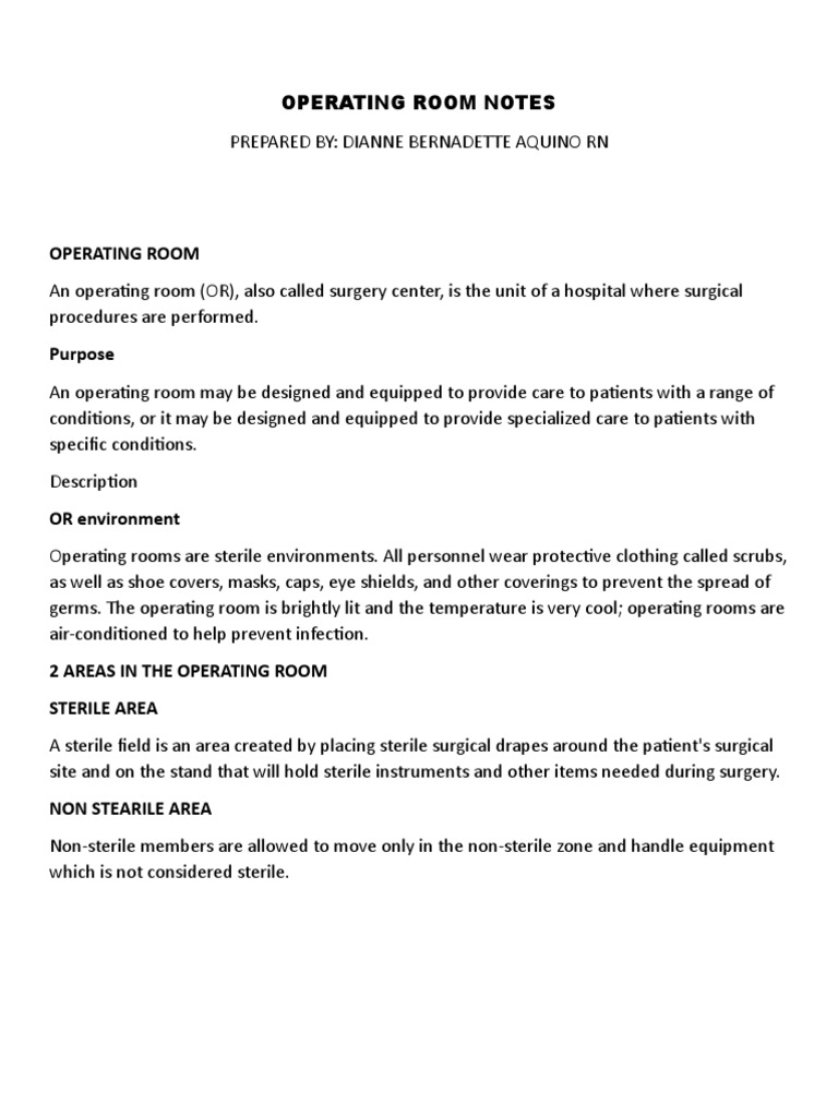 Or Notes Updated | PDF | Operating Theater | Surgery