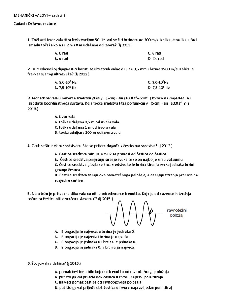 Mehanički Valovi - Zadaci S Mature | PDF