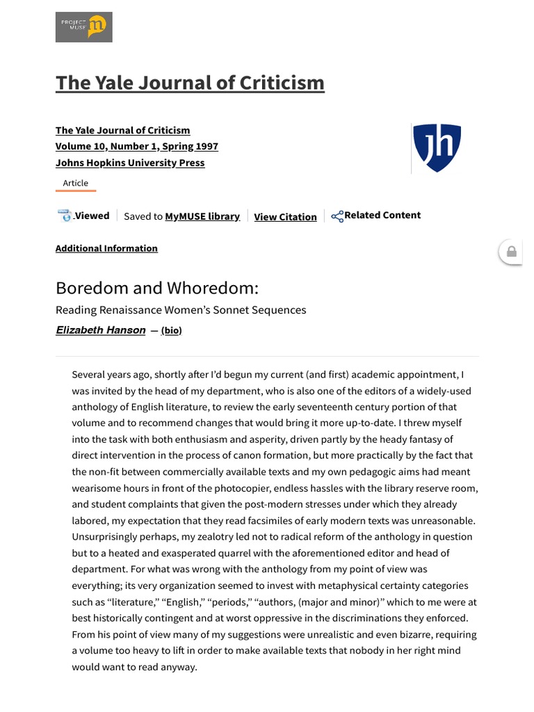 Boredom and Whoredom - Reading Renaissance Women's Sonnet Sequences ...