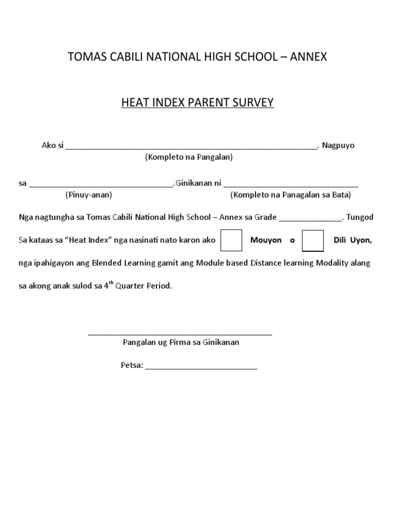 Heat Index Parent Survey | PDF