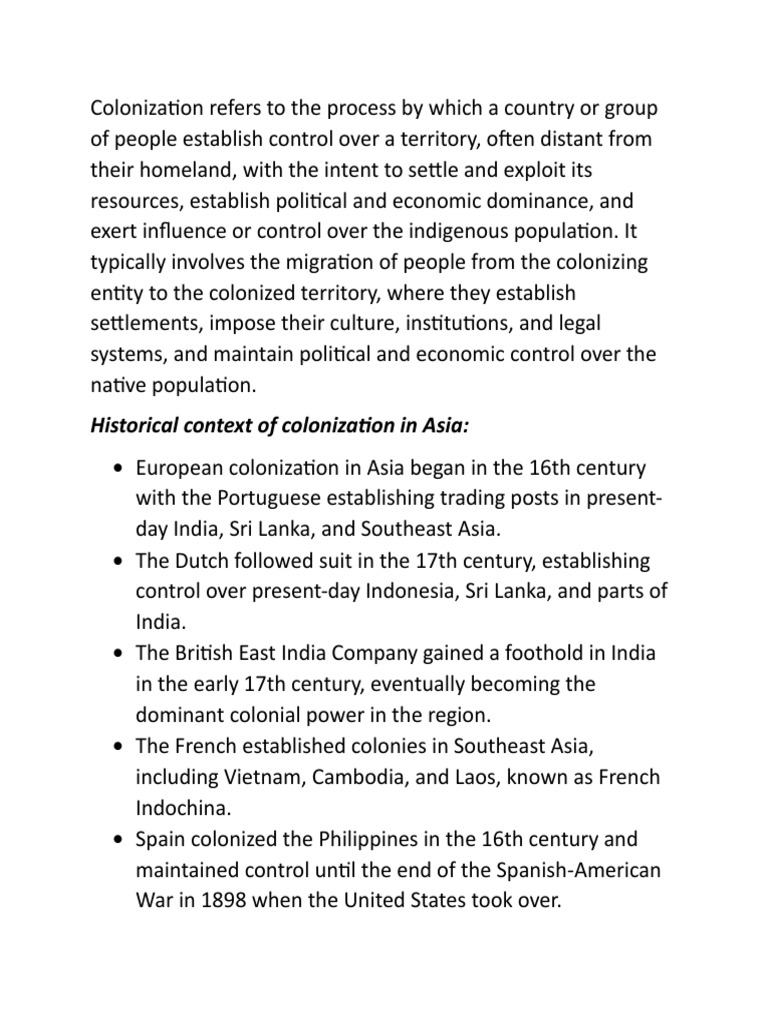 Historical Context of Colonization in Asia | PDF | Decolonization | French Indochina