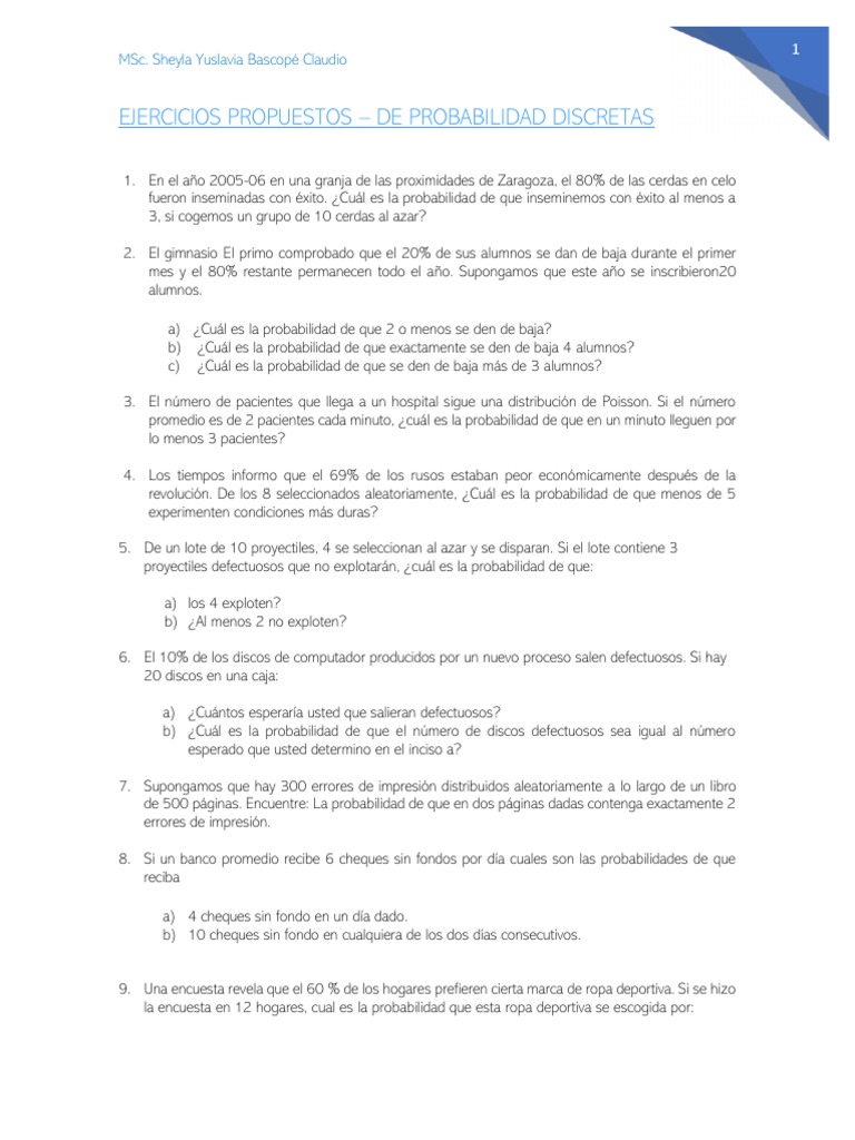 Ejercicios Propuestos Tema 2 - Disctribuciones de Probabilidad Discreta | PDF | Probabilidad ...