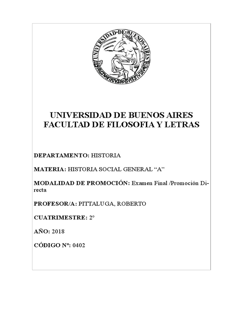 Historia Social General A (Pittaluga) - 2C 2018 | PDF