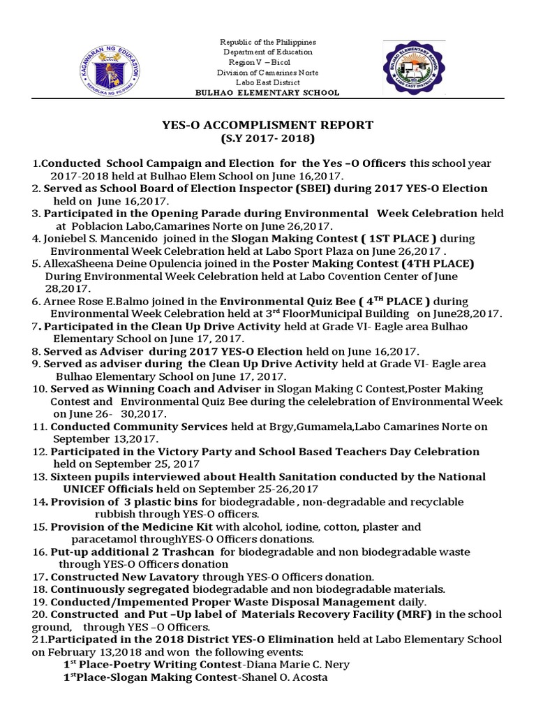 Yes - o Accomplishments | PDF | Environmental Engineering | Waste