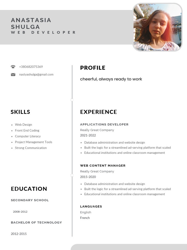 Grey & White A4 Clean CV Resume | PDF