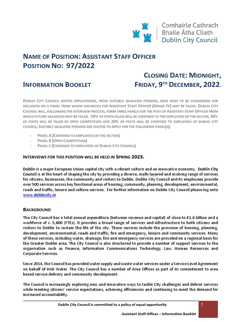Assistant Staff Officer - Dublin City Council 2022 | PDF | Employment ...