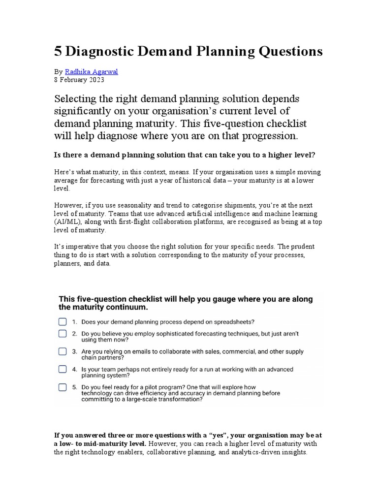 5 Diagnostic Demand Planning Questions | Download Free PDF ...