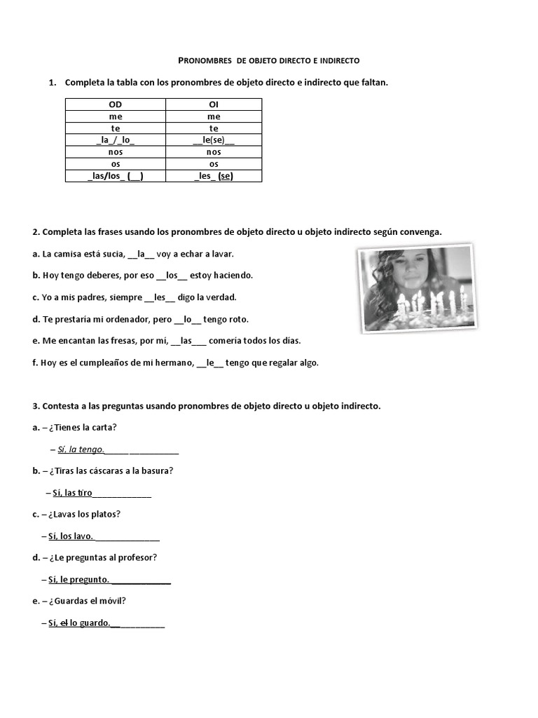 Pronombres de Objeto Directo e Indirecto | PDF
