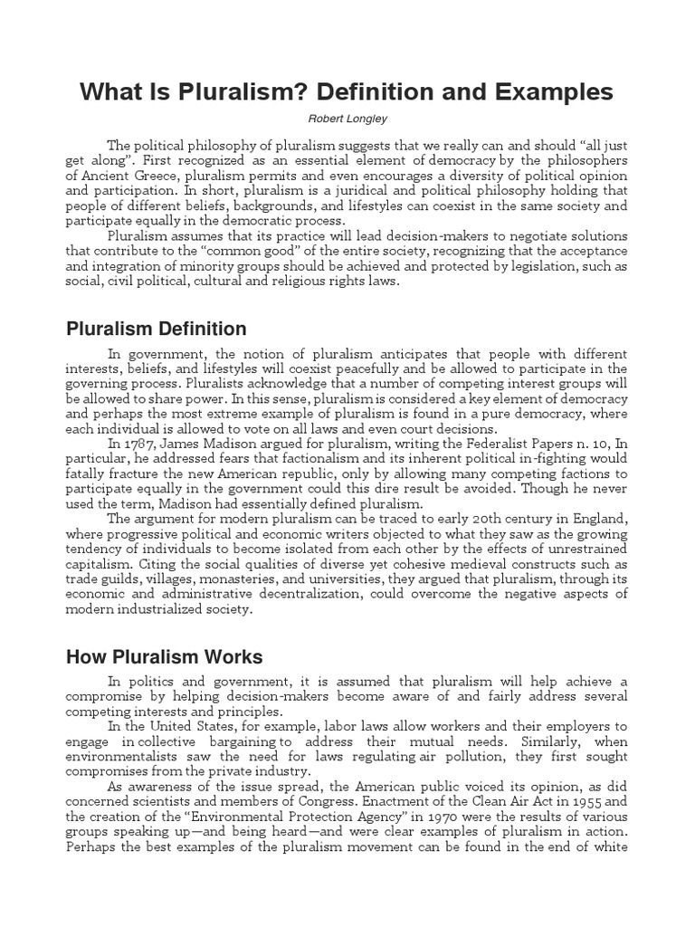 Understanding Pluralism: Key Concepts | PDF | Pluralism (Political ...