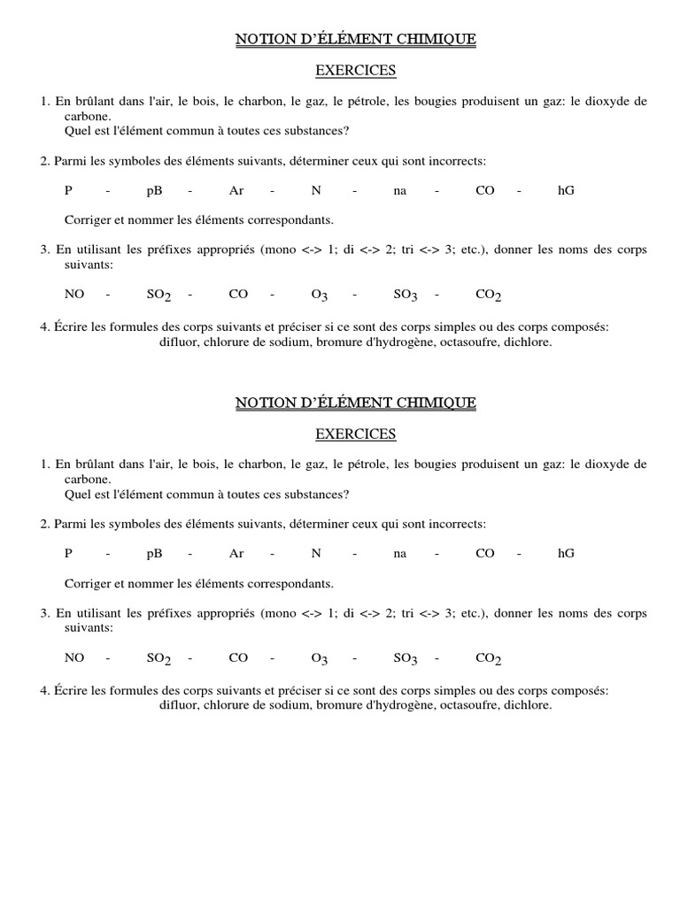 Exercices sur l'élément chimique octasoufre | PDF
