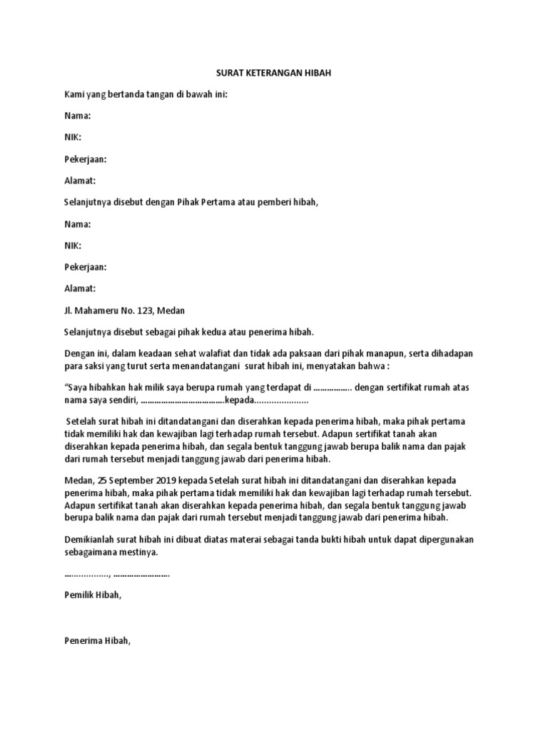 Contoh Surat Hibah Rumah 1 | PDF