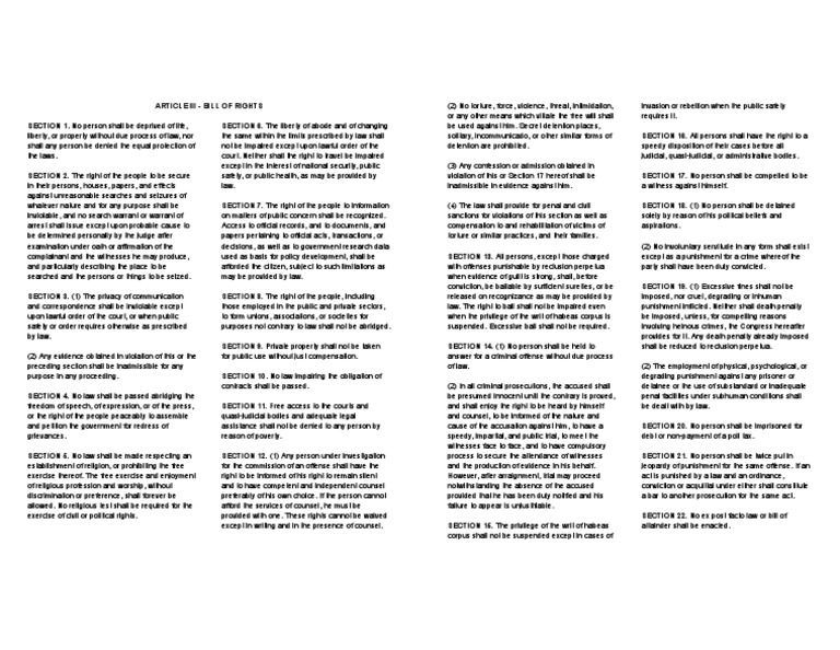 1987 Constitution Article III | PDF | Search And Seizure | Detention ...