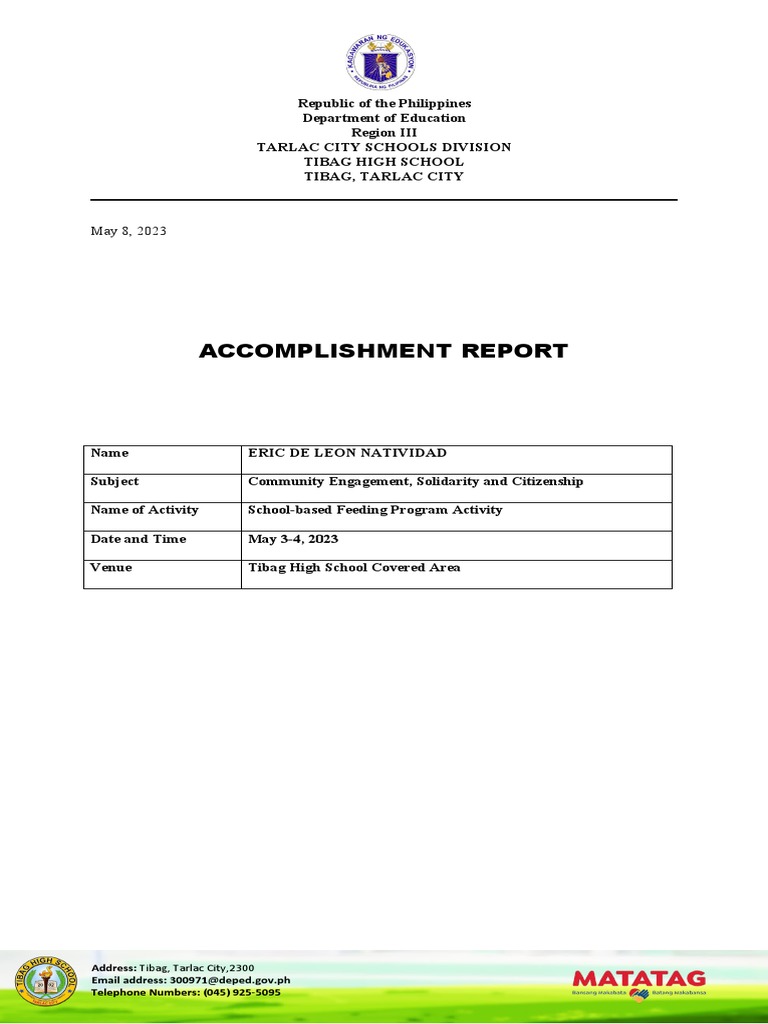 Tibag High School Feeding Program Report | PDF