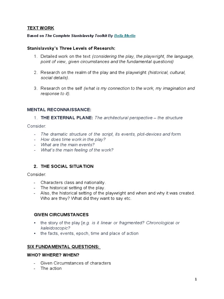 TEXT WORK Breakdown From Complete Stanislavski Toolkit | PDF | Feeling ...
