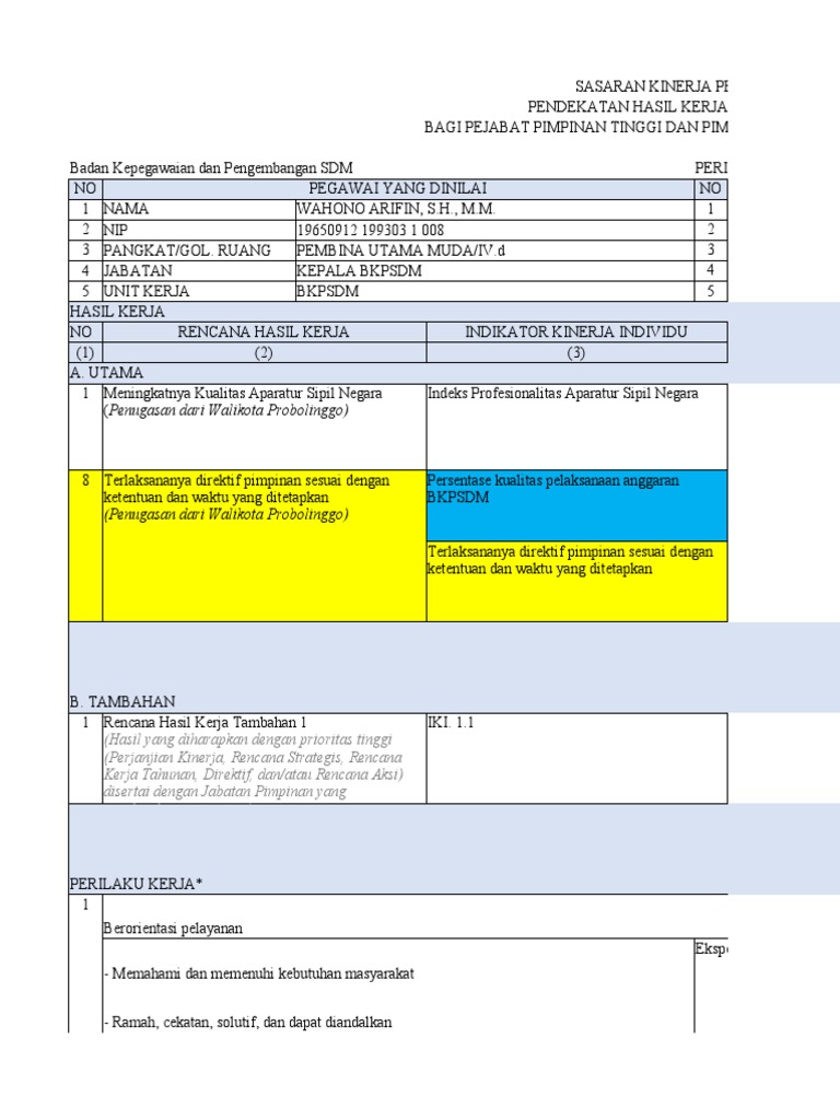 Contoh SKP BKPSDM Kota Probolinggo | PDF