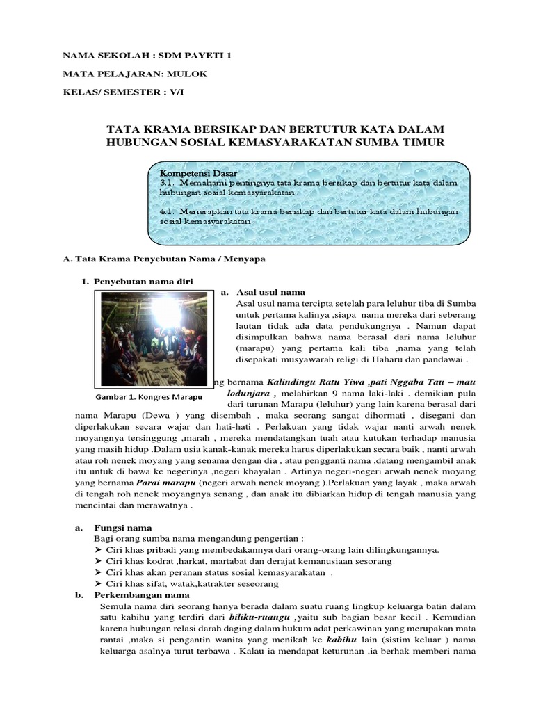 Materi Dan Tugas 1 Mulok Kelas 5 | PDF