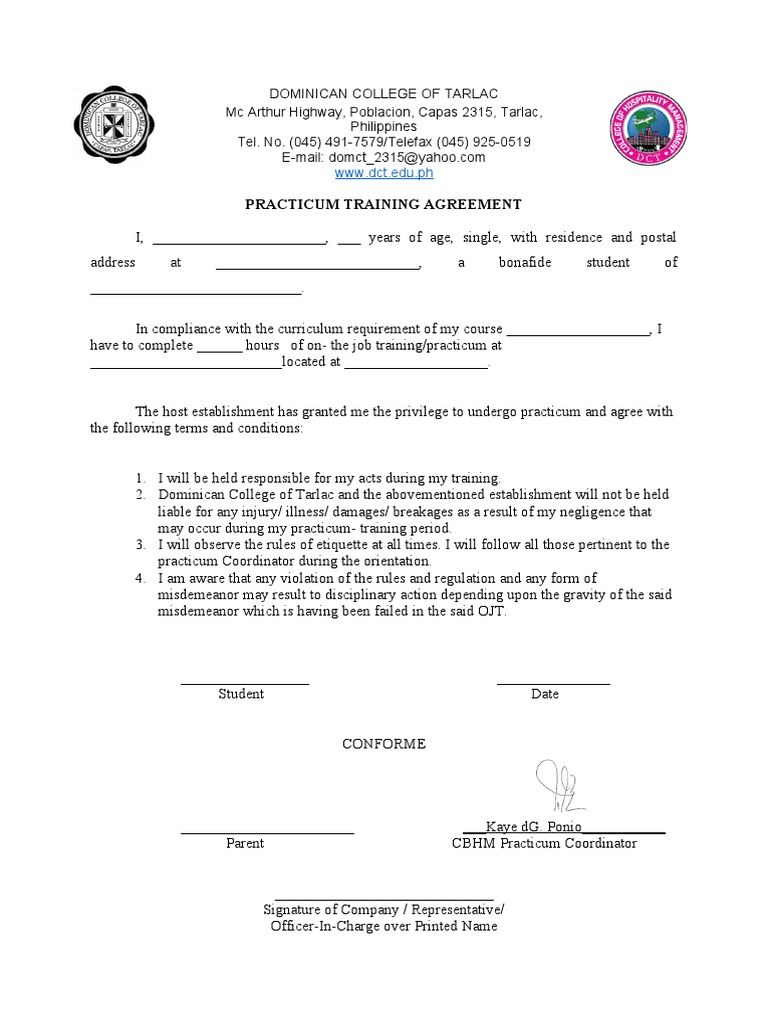 Training Agreement 1 | PDF