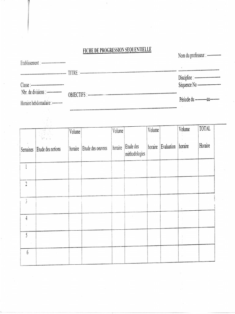 FICHE DE PROGRESSION SEQUENTIELLE - Modèle | PDF