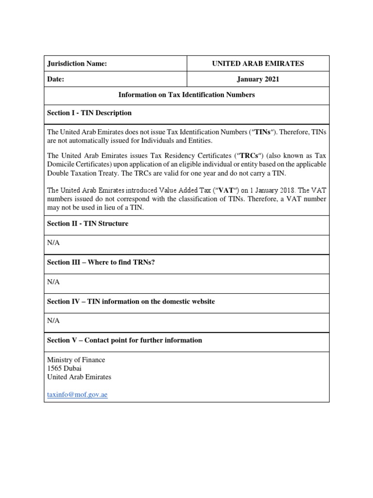 UAE Tax Identification Number Overview | PDF