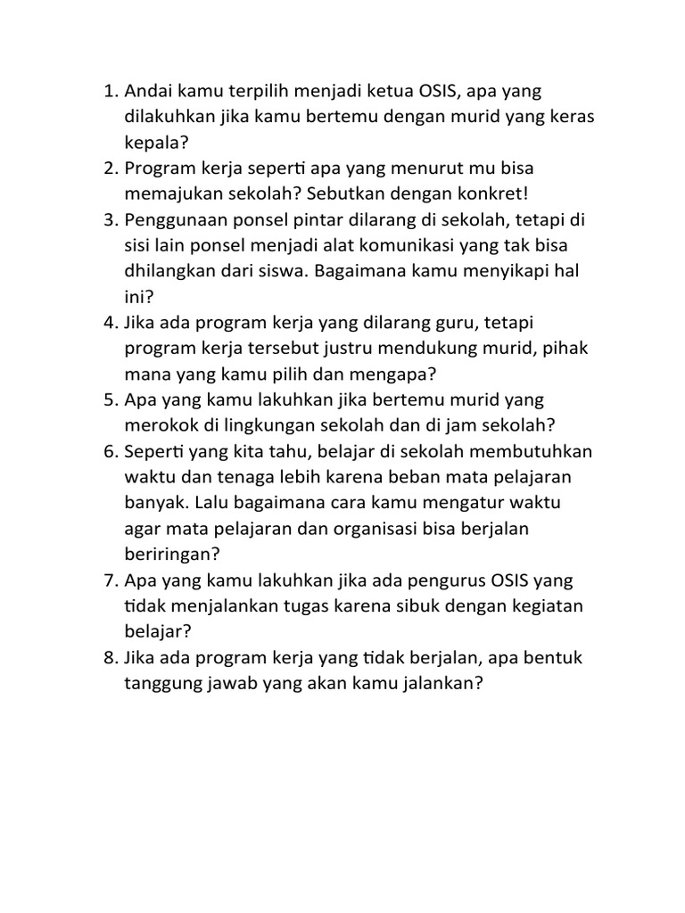 Pertanyaan Debat OSIS | PDF | Karier & Perkembangan