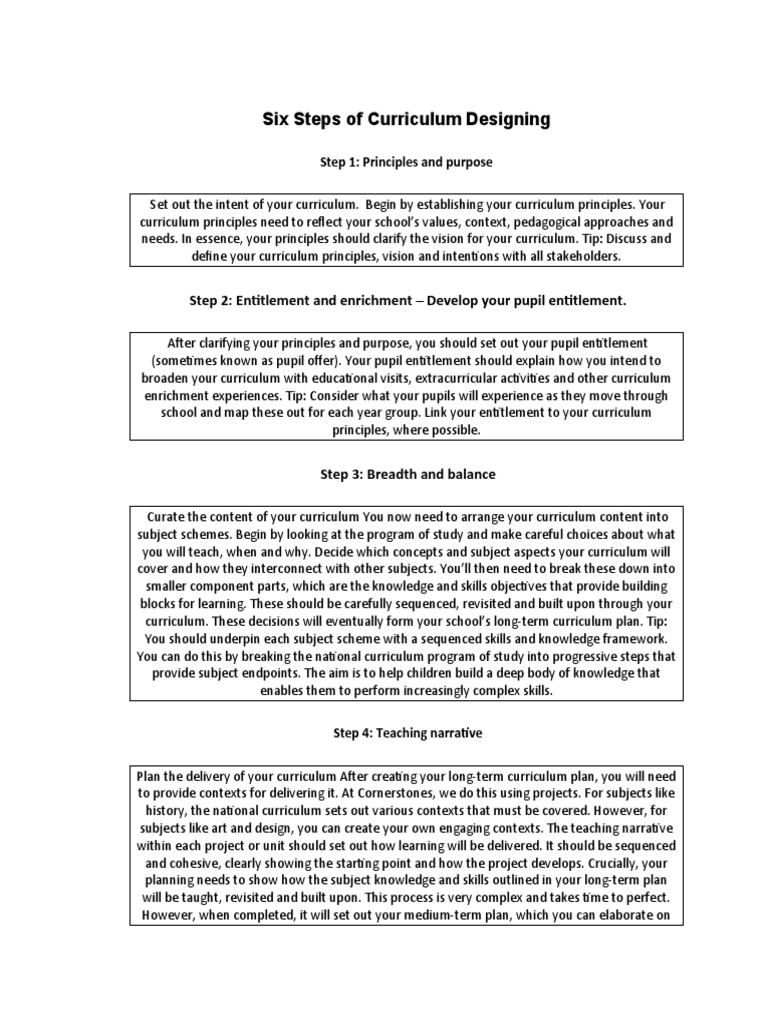 Six Steps for Effective Curriculum Design | PDF | Curriculum | Knowledge