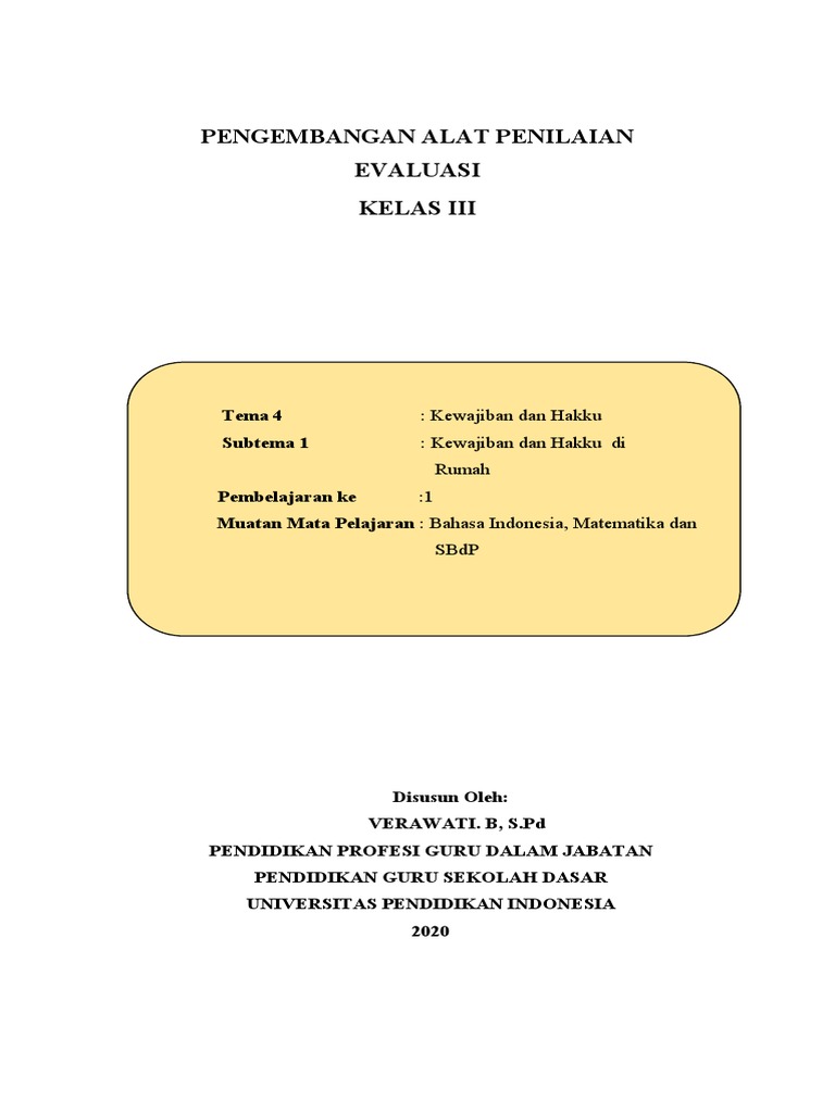 Alat Evaluasi Kelas 3 Tema 4 Subtema 1 pb1 | PDF