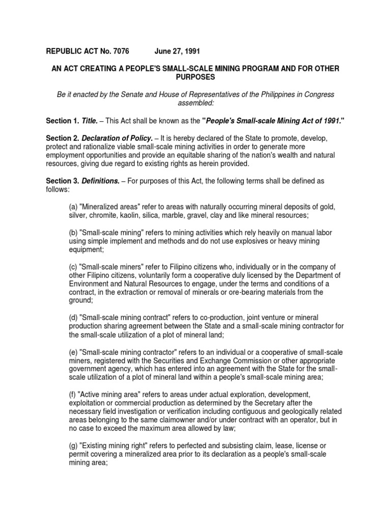 People's Small-Scale Mining Act 1991 | PDF | Law
