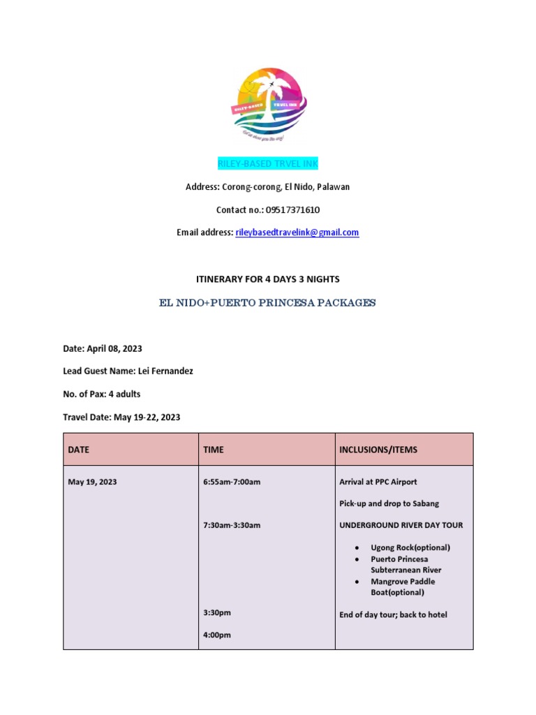 Riley Itinerary Lei EN+PPC 4D3N | PDF | Service Industries