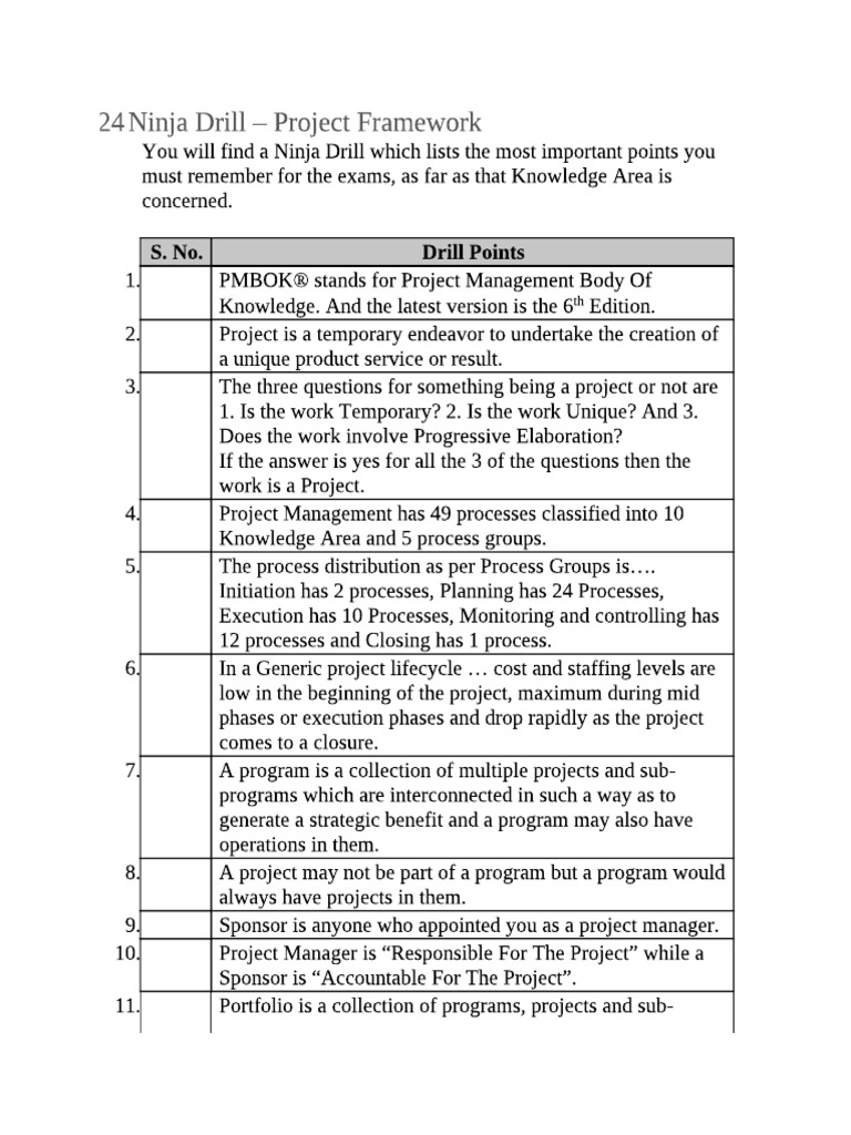 Project Framework Ninja Drill | PDF