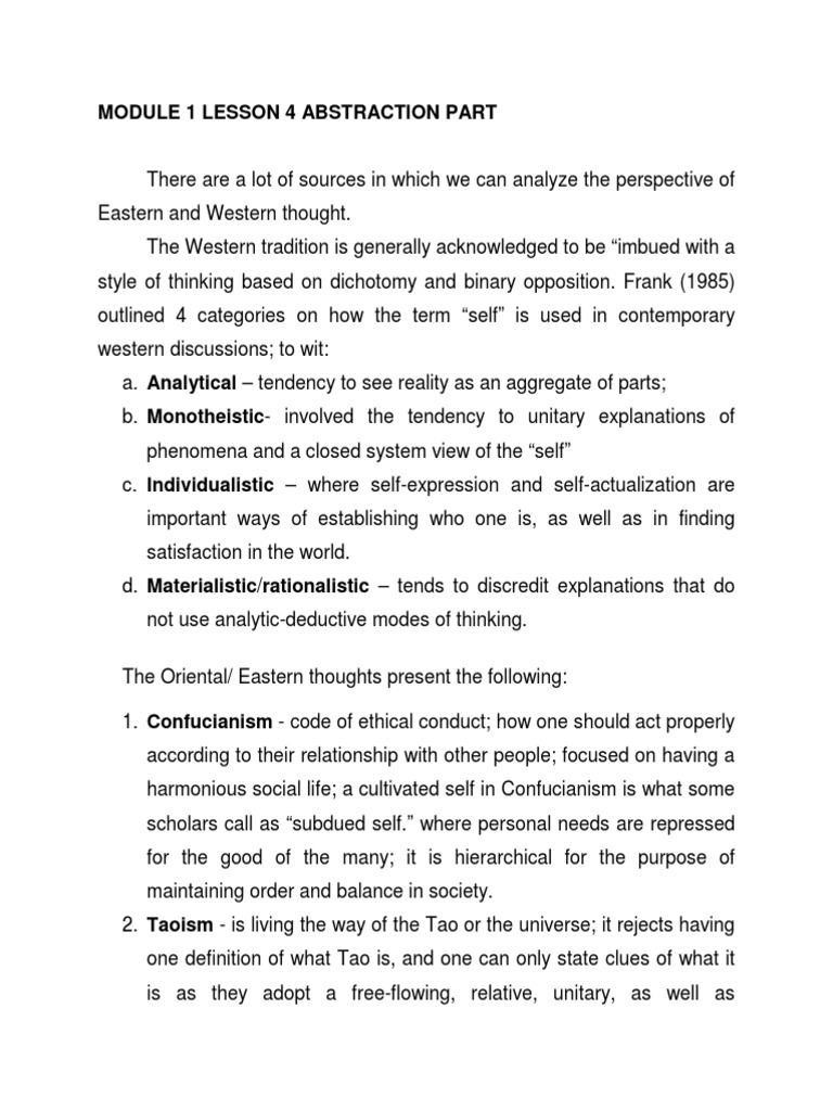 Module 1 Lesson 4 Abstraction Part Uts Pdf Philosophy Of Self Tao 