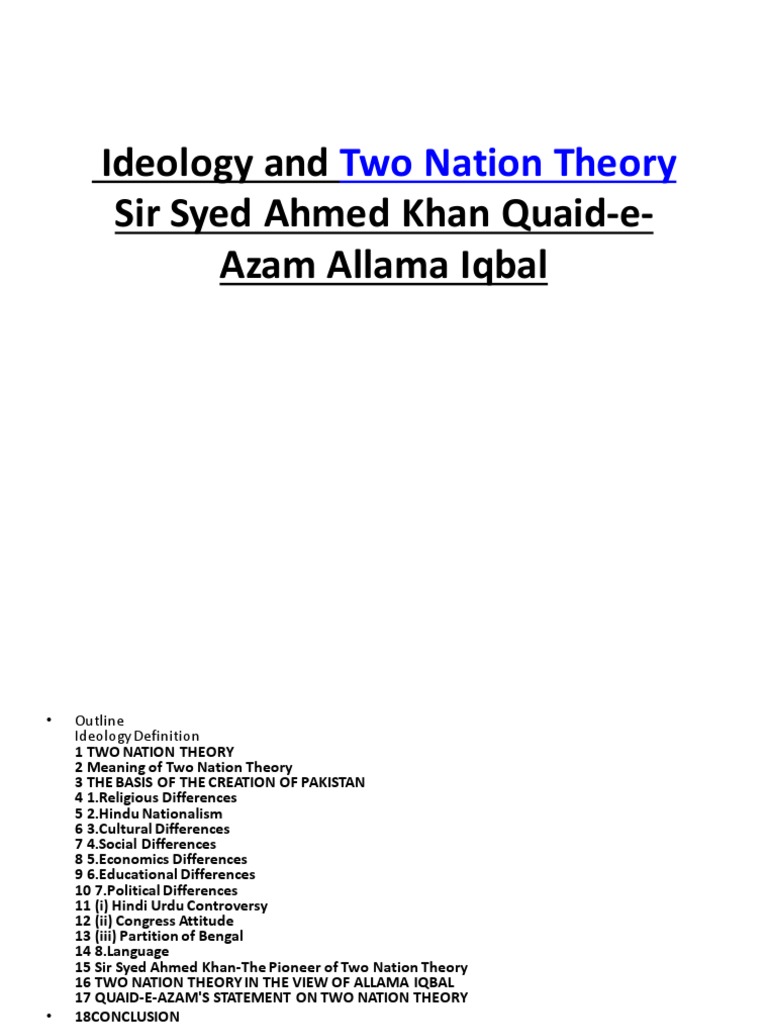 Two Nation Theory and Its Ideology | PDF | Two Nation Theory | Muhammad ...