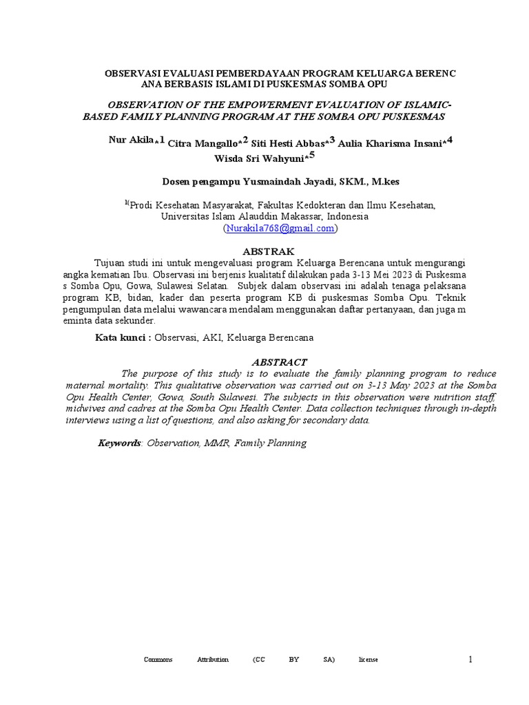 Laporan Porgram KB PKM SOMBA OPU Fix | PDF