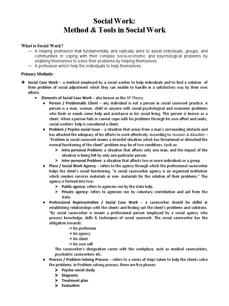 Methods and Tools in Social Work (Notes) | Download Free PDF | Social ...