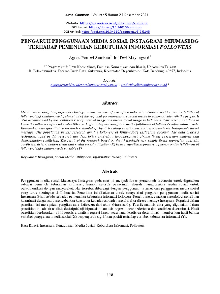 Jurnal Sejenis 1_PENGARUH PENGGUNAAN MEDIA SOSIAL INSTAGRAM @HUMASBDG | PDF