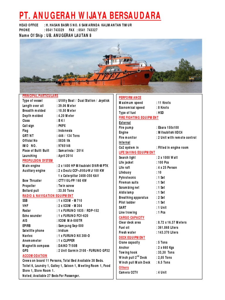 Ship Particular AL 08 | PDF | Marine Propulsion | Ships