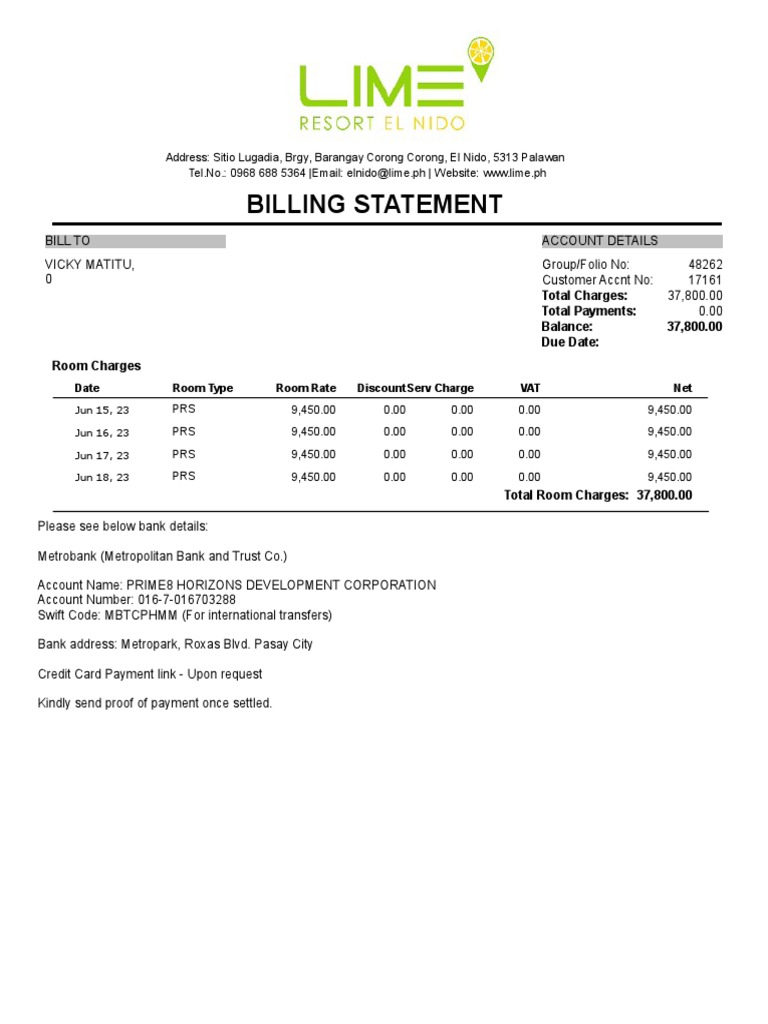 Billing Statement VICKY MATITU | PDF