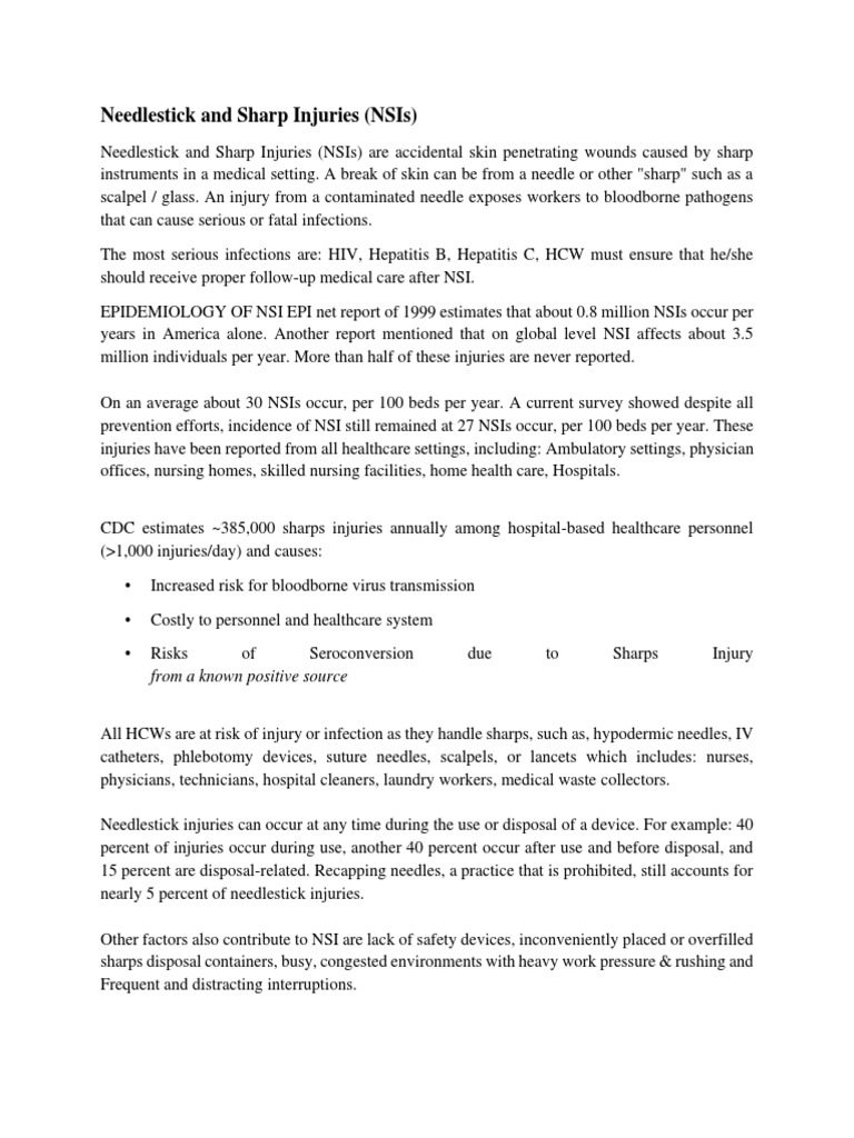 Needlestick and Sharp Injuries (Nsis) : From A Known Positive Source | PDF | Medicine | Health ...