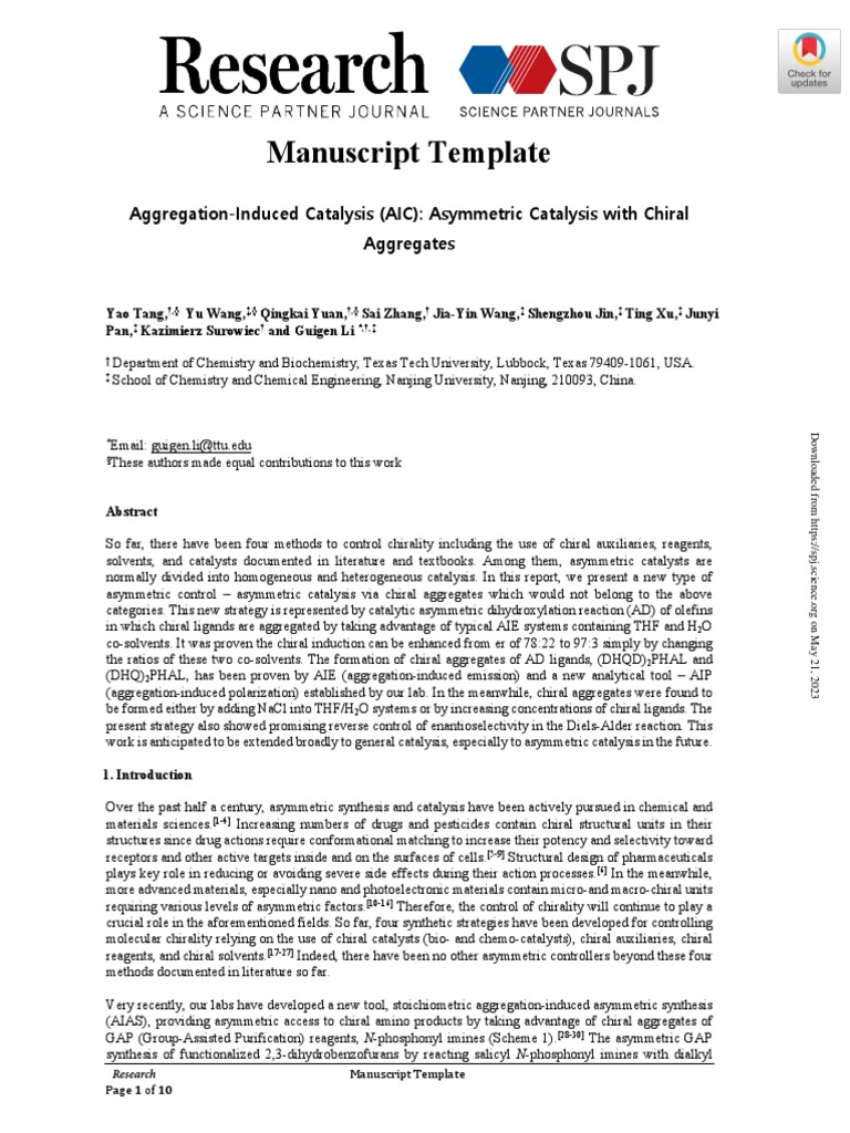 Aggregation-Induced Catalysis (AIC) - Asymmetric Catalysis With Chiral ...